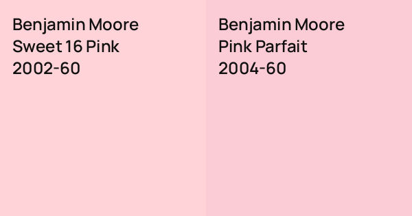 Benjamin Moore Sweet 16 Pink vs. Benjamin Moore Pink Parfait comparison