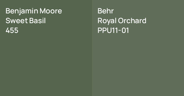 Benjamin Moore Sweet Basil vs. Behr Royal Orchard comparison