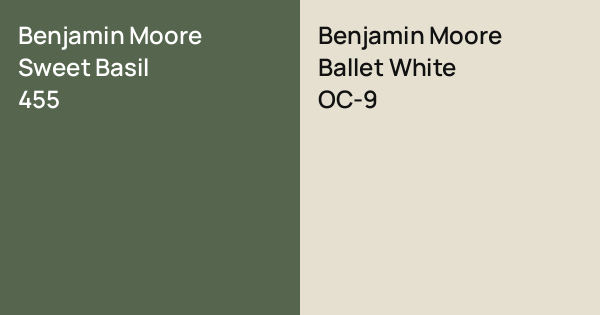 Benjamin Moore Sweet Basil vs. Benjamin Moore Ballet White comparison