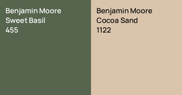 Benjamin Moore Sweet Basil vs. Benjamin Moore Cocoa Sand comparison