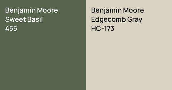 Benjamin Moore Sweet Basil vs. Benjamin Moore Edgecomb Gray comparison