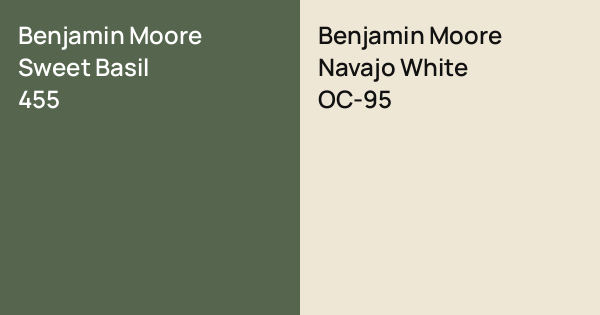 Benjamin Moore Sweet Basil vs. Benjamin Moore Navajo White comparison