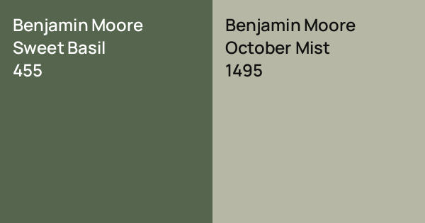 Benjamin Moore Sweet Basil vs. Benjamin Moore October Mist comparison