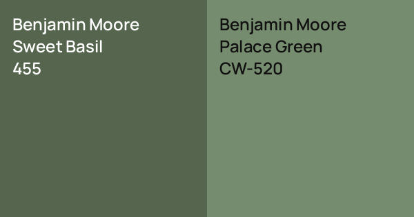Benjamin Moore Sweet Basil vs. Benjamin Moore Palace Green comparison