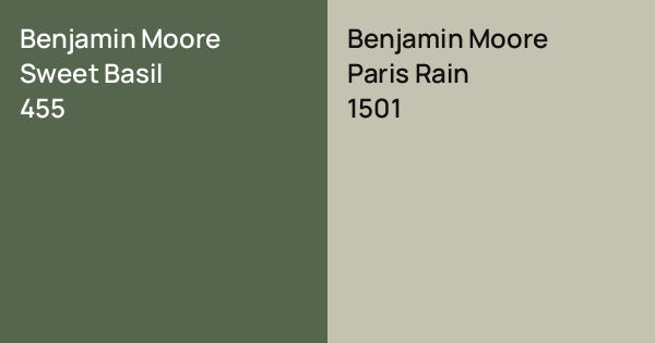 Benjamin Moore Sweet Basil vs. Benjamin Moore Paris Rain comparison