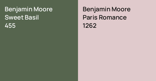 Benjamin Moore Sweet Basil vs. Benjamin Moore Paris Romance comparison