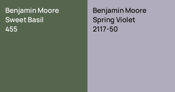 Benjamin Moore Sweet Basil vs. Benjamin Moore Spring Violet comparison
