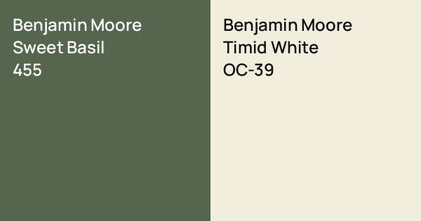 Benjamin Moore Sweet Basil vs. Benjamin Moore Timid White comparison