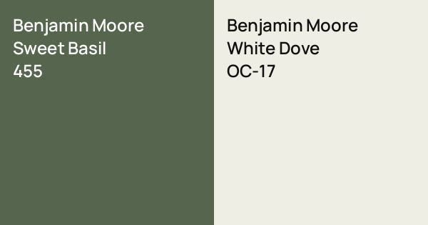 Benjamin Moore Sweet Basil vs. Benjamin Moore White Dove comparison