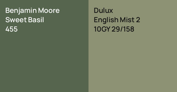 Benjamin Moore Sweet Basil vs. Dulux English Mist 2 comparison