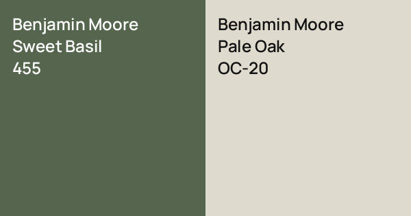 Benjamin Moore Sweet Basil vs. Benjamin Moore Pale Oak comparison