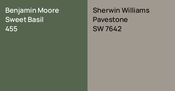 Benjamin Moore Sweet Basil vs. Sherwin Williams Pavestone comparison