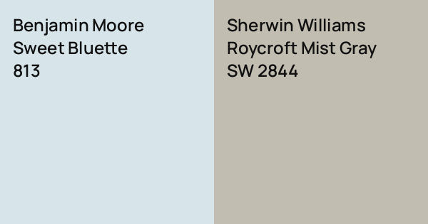 Benjamin Moore Sweet Bluette vs. Sherwin Williams Roycroft Mist Gray ...