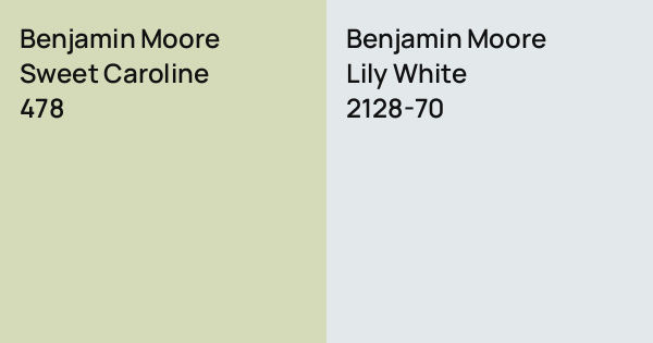 Benjamin Moore Sweet Caroline vs. Benjamin Moore Lily White comparison