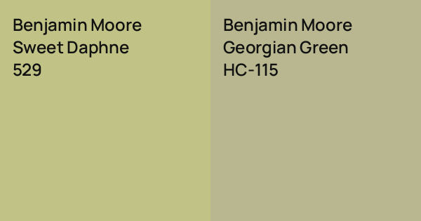 Benjamin Moore Sweet Daphne vs. Benjamin Moore Georgian Green comparison