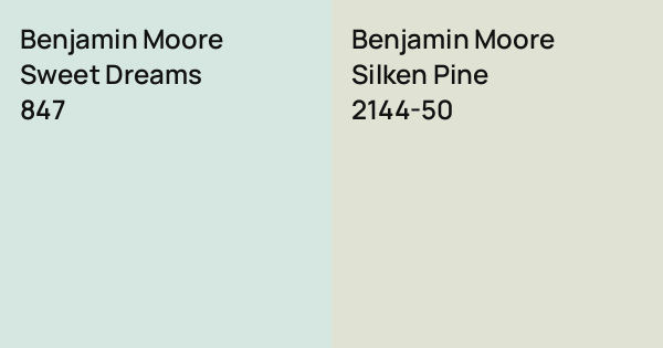 Benjamin Moore Sweet Dreams vs. Benjamin Moore Silken Pine comparison