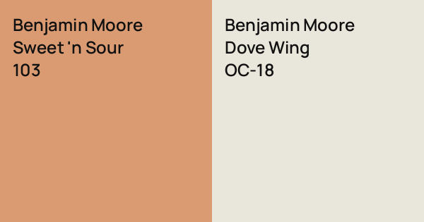 Benjamin Moore Sweet 'n Sour vs. Benjamin Moore Dove Wing comparison