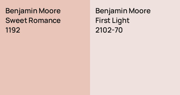 Benjamin Moore Sweet Romance vs. Benjamin Moore First Light comparison
