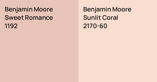 Benjamin Moore Sweet Romance vs. Benjamin Moore Sunlit Coral comparison