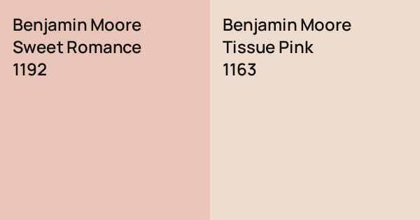 Benjamin Moore Sweet Romance vs. Benjamin Moore Tissue Pink comparison