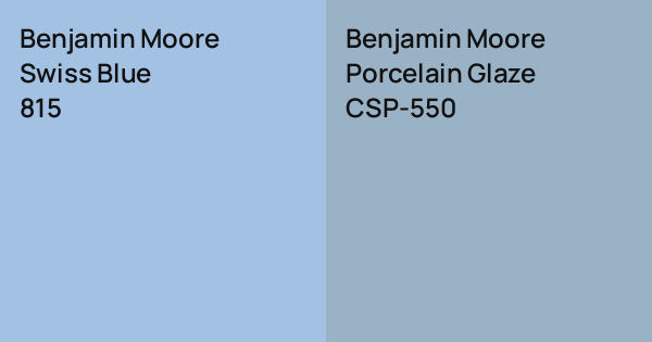 Benjamin Moore Swiss Blue vs. Benjamin Moore Porcelain Glaze comparison