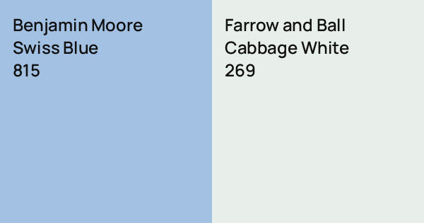 Benjamin Moore Swiss Blue vs. Farrow and Ball Cabbage White comparison