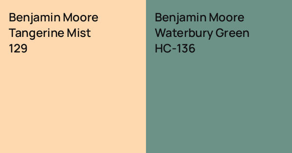 Benjamin Moore Tangerine Mist vs. Benjamin Moore Waterbury Green comparison