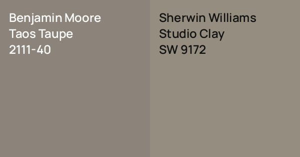 Benjamin Moore Taos Taupe vs. Sherwin Williams Studio Clay comparison