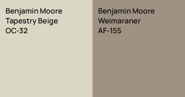 Benjamin Moore Tapestry Beige vs. Benjamin Moore Weimaraner comparison