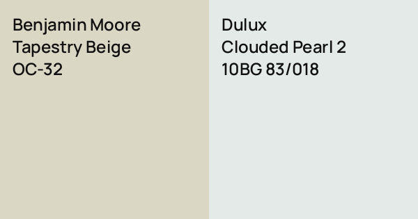 Benjamin Moore Tapestry Beige vs. Dulux Clouded Pearl 2 comparison