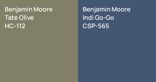Benjamin Moore Tate Olive vs. Benjamin Moore Indi Go-Go comparison