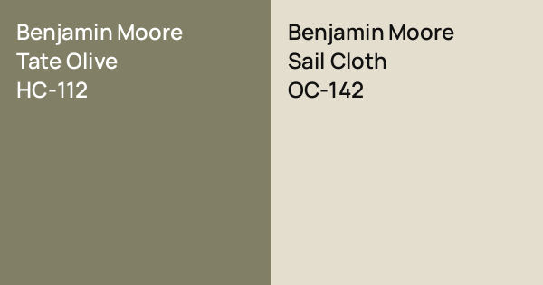 Benjamin Moore Tate Olive vs. Benjamin Moore Sail Cloth comparison
