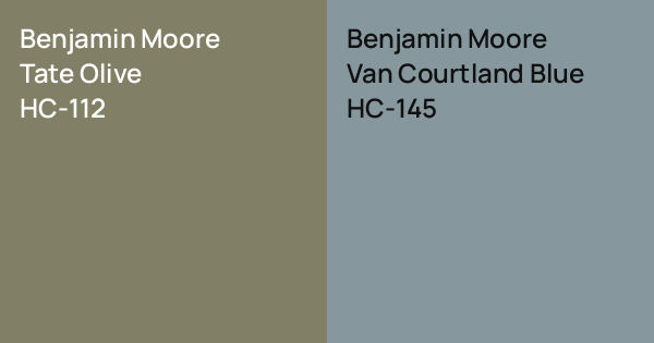 Benjamin Moore Tate Olive vs. Benjamin Moore Van Courtland Blue comparison