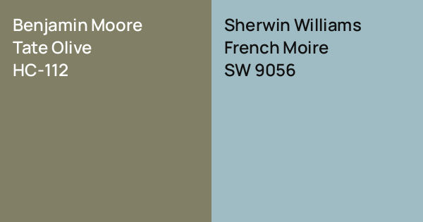 Benjamin Moore Tate Olive vs. Sherwin Williams French Moire comparison