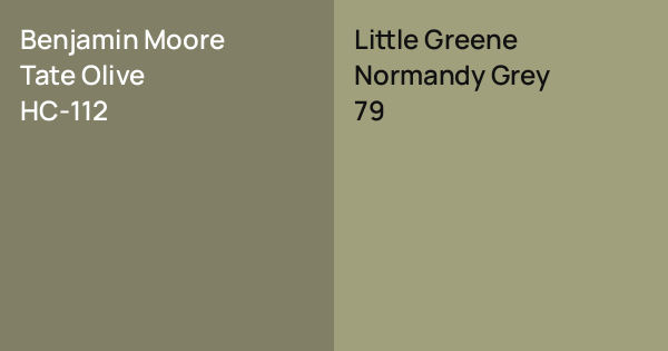 Benjamin Moore Tate Olive vs. Little Greene Normandy Grey comparison