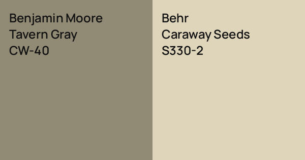 Benjamin Moore Tavern Gray vs. Behr Caraway Seeds comparison