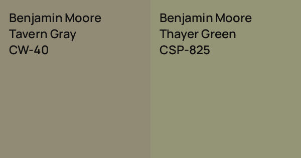 Benjamin Moore Tavern Gray vs. Benjamin Moore Thayer Green comparison