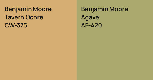 Benjamin Moore Tavern Ochre vs. Benjamin Moore Agave comparison