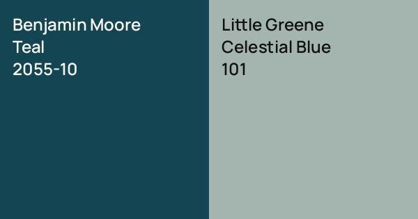 Benjamin Moore Teal vs. Little Greene Celestial Blue comparison