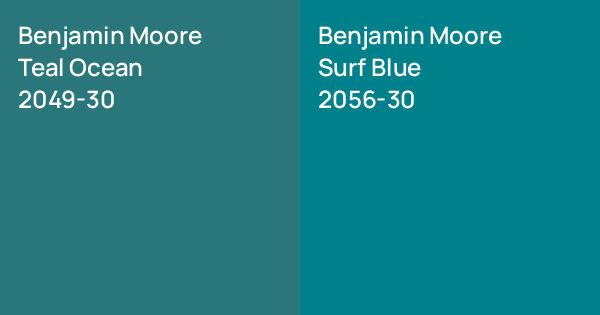 Benjamin Moore Teal Ocean vs. Benjamin Moore Surf Blue comparison