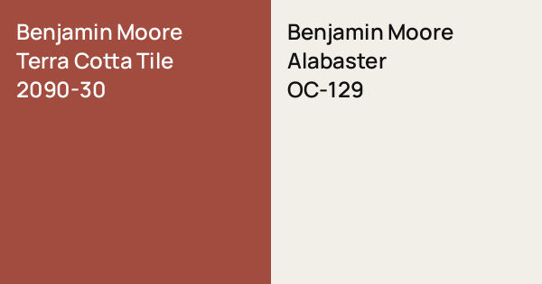 Benjamin Moore Terra Cotta Tile vs. Benjamin Moore Alabaster comparison