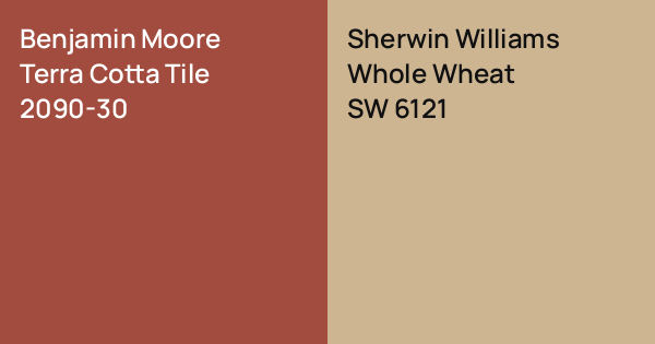 Benjamin Moore Terra Cotta Tile vs. Sherwin Williams Whole Wheat comparison