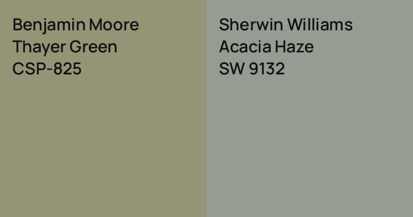 Benjamin Moore Thayer Green vs. Sherwin Williams Acacia Haze comparison