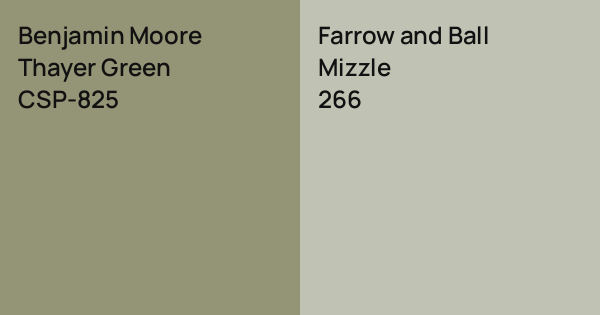 Benjamin Moore Thayer Green vs. Farrow and Ball Mizzle comparison