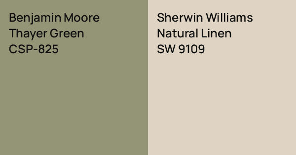 Benjamin Moore Thayer Green vs. Sherwin Williams Natural Linen comparison
