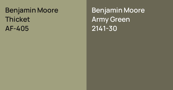 Benjamin Moore Thicket vs. Benjamin Moore Army Green comparison