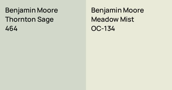 Benjamin Moore Thornton Sage vs. Benjamin Moore Meadow Mist comparison