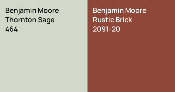 Benjamin Moore Thornton Sage vs. Benjamin Moore Rustic Brick comparison