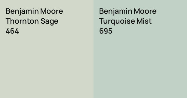 Benjamin Moore Thornton Sage vs. Benjamin Moore Turquoise Mist comparison