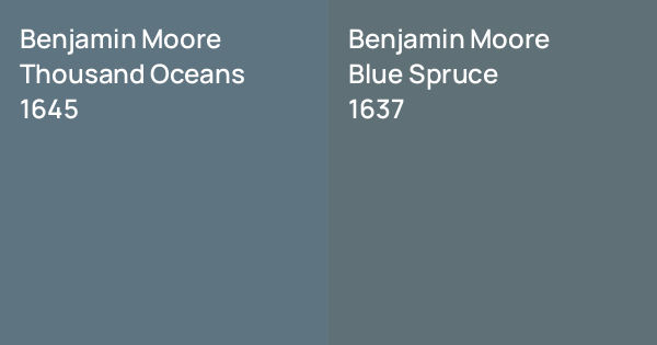 Benjamin Moore Thousand Oceans vs. Benjamin Moore Blue Spruce comparison